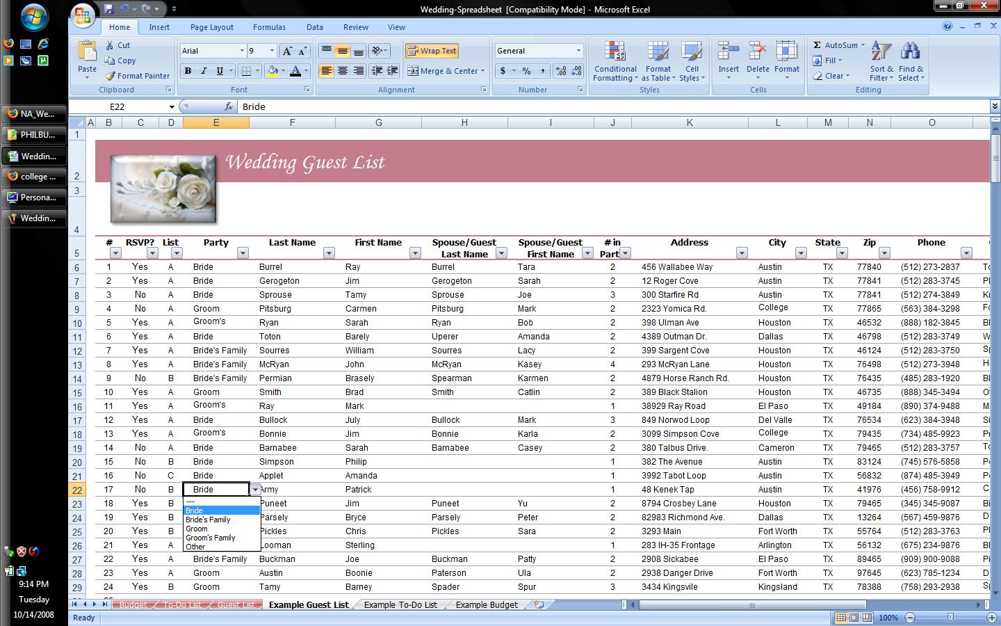 Wedding Planner Excel Spreadsheet Software Business Other