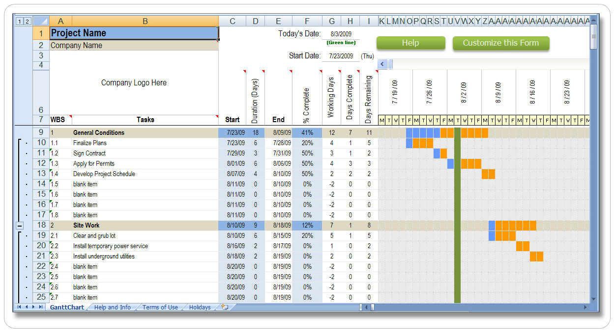 Excel Construction Schedule Templates