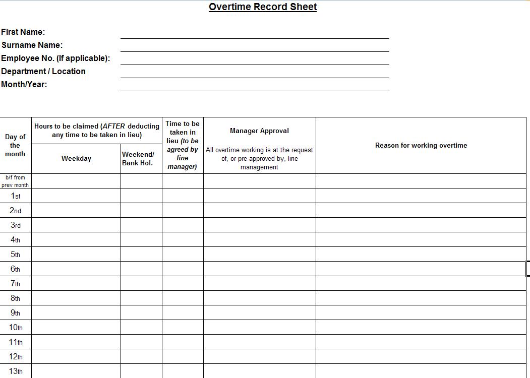 Overtime Template | Software | Software Templates